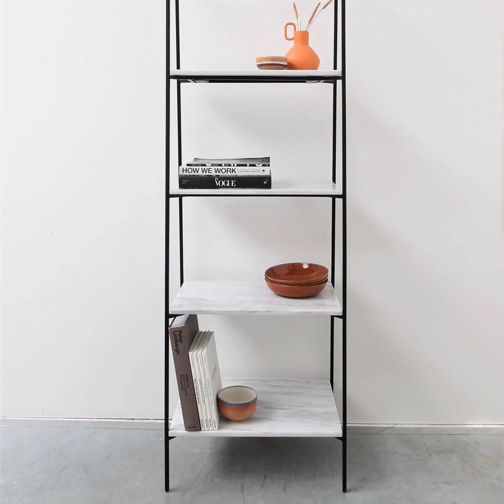 FURNIFIED Shelving Unit Adele Metal White Marble 181cm ...